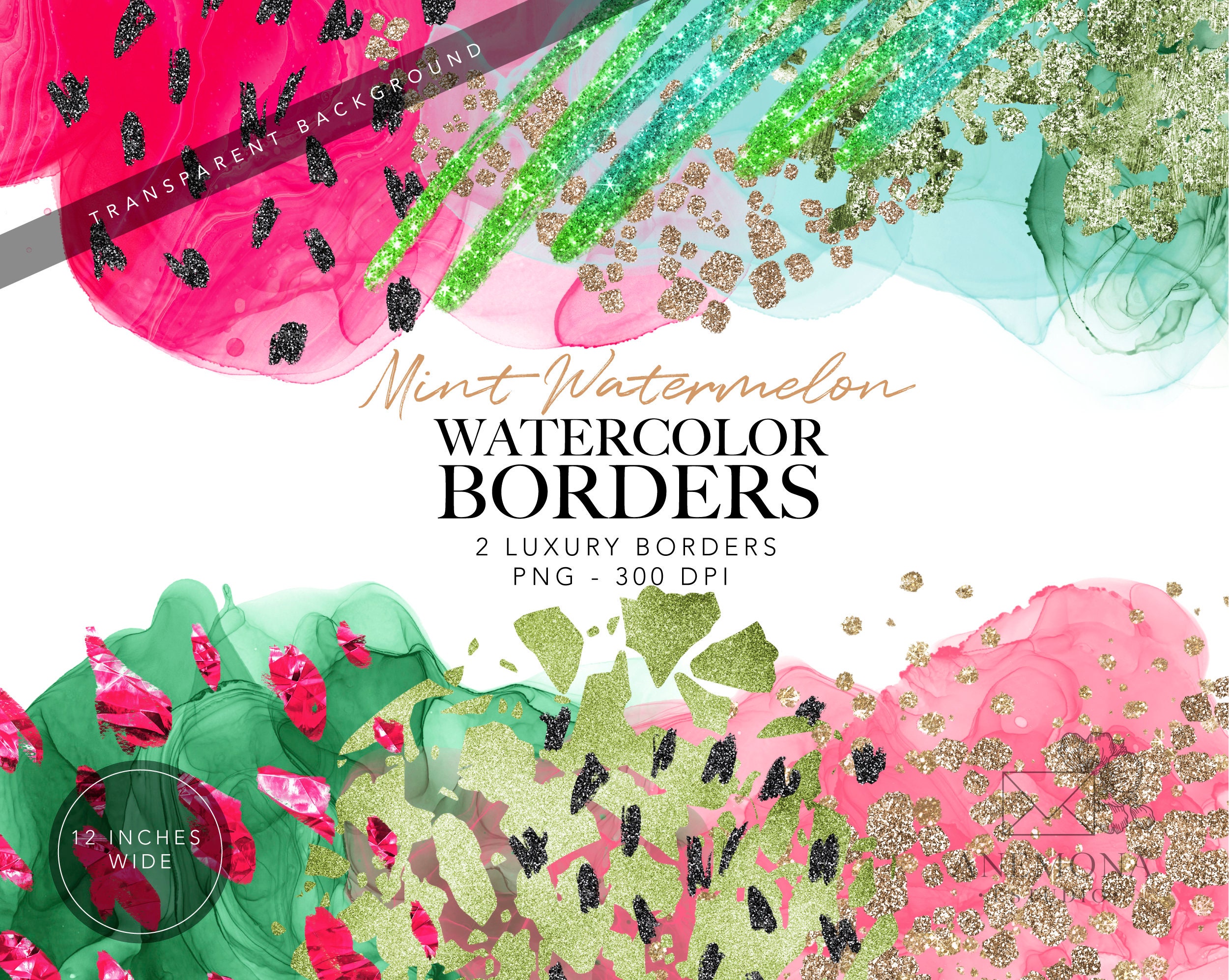 Watermelon Watercolor Border Clipart Glitter Border Fucsia - Etsy