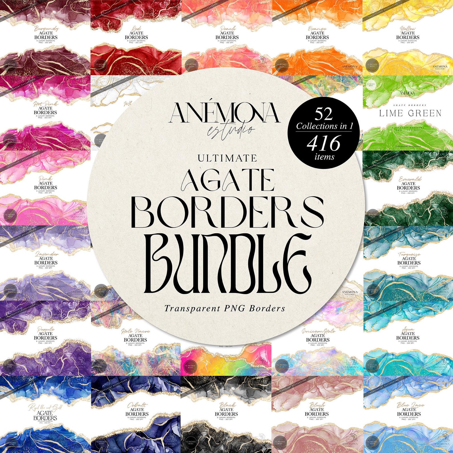 Watercolor Agate Borders Clipart Bundle: PNG Geode Graphics (digital ...