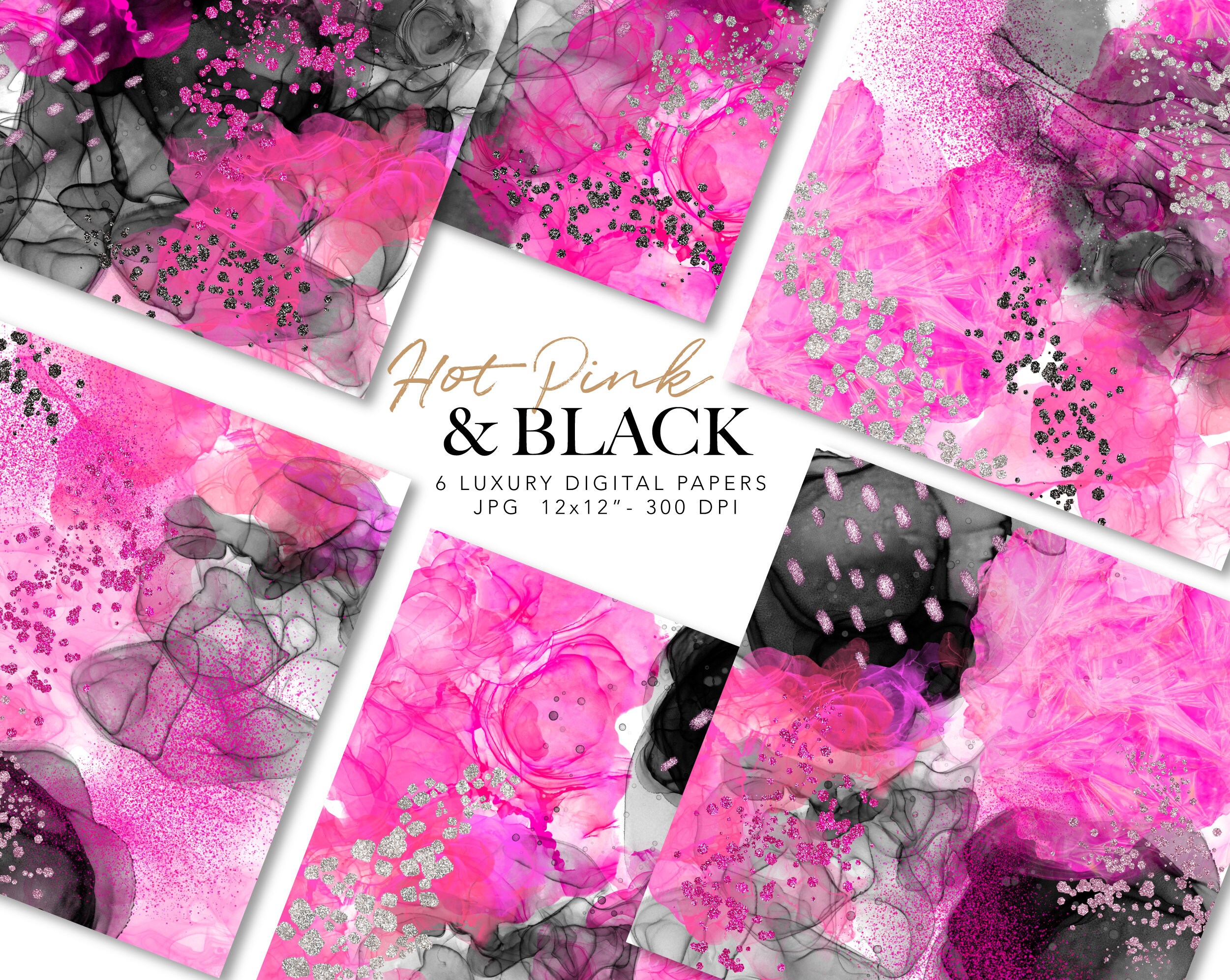Pink and Black Digital Paper Alcohol Ink Paper Glitter - Etsy