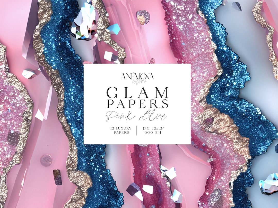 Pink Blue Sparkling Shiny Glitter Glamorous Digital Paper, Metallic ...
