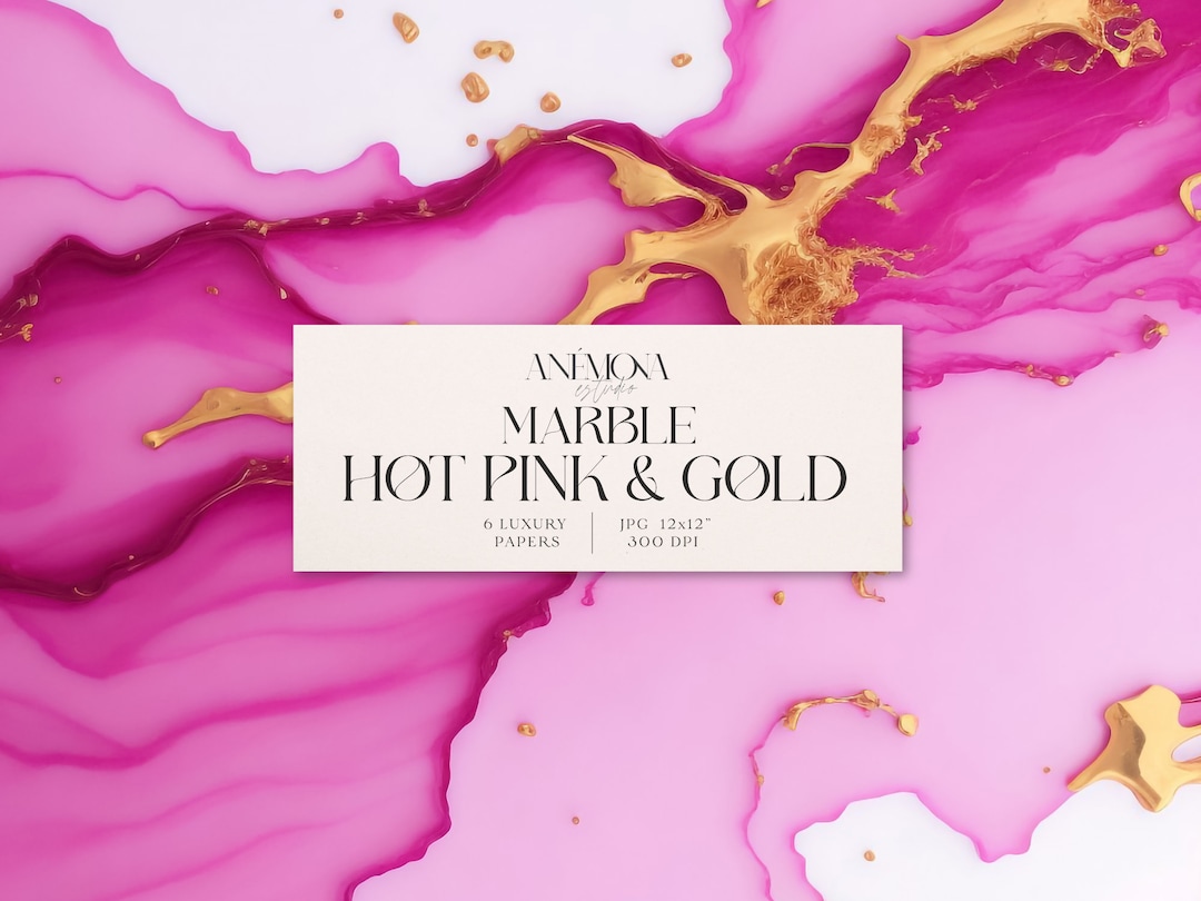 Hot Pink and Gold Marble Digital Paper: Luxury Textures (digital ...