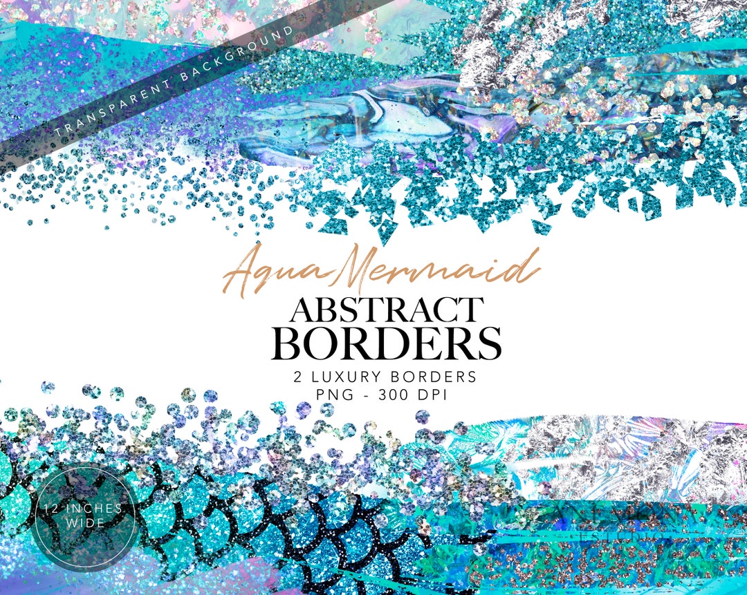 Aqua Mermaid Border Clipart - Mermaid Border, Mermaid Overlay, Blue ...