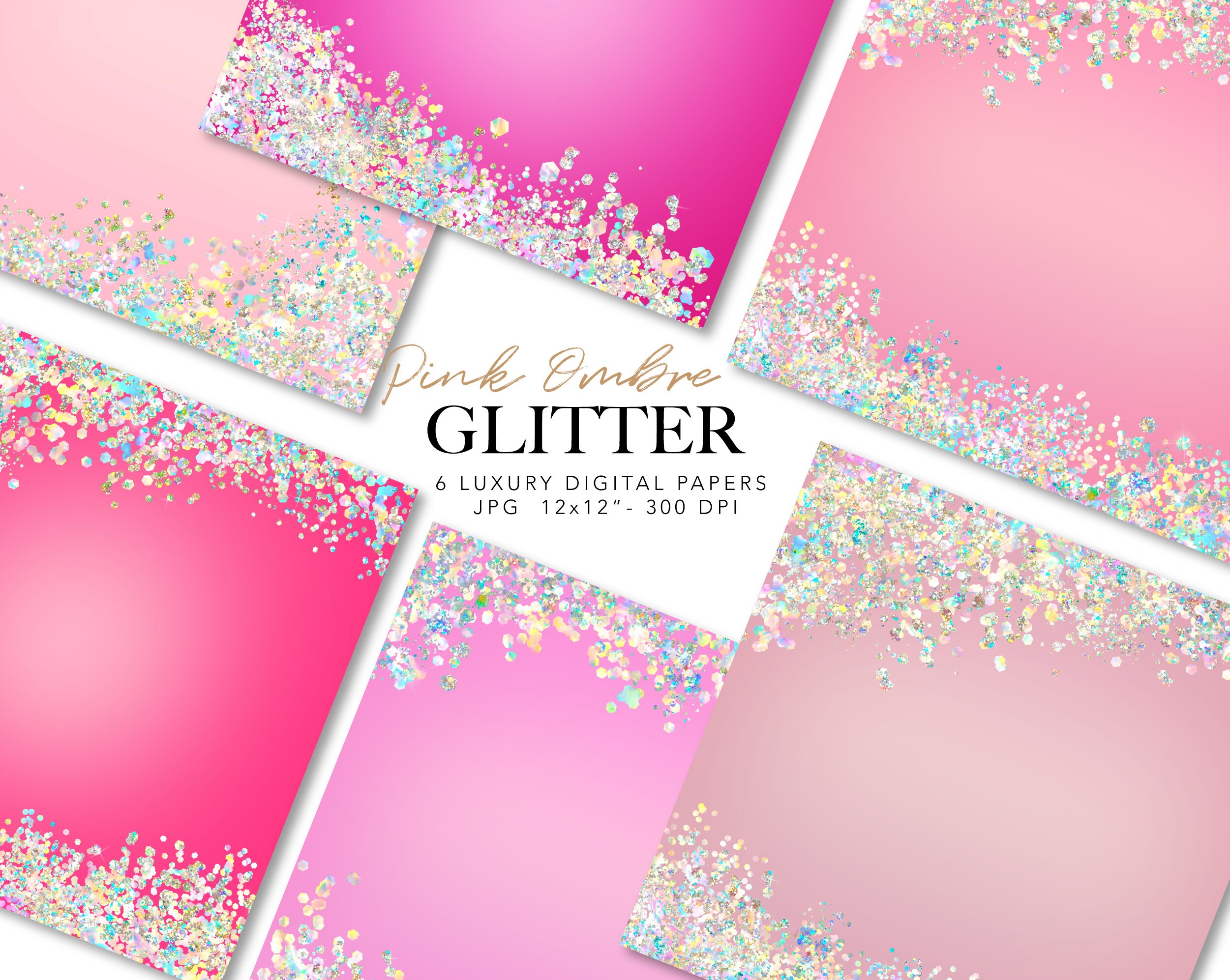 Pink Holographic Glitter Digital Paper Iridescent Textures - Etsy