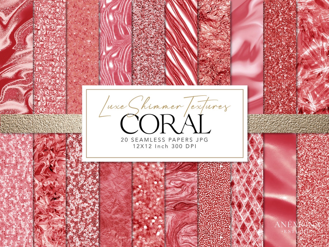 Coral Digital Paper Coral Foil Paper Coral Glitter Seamless - Etsy