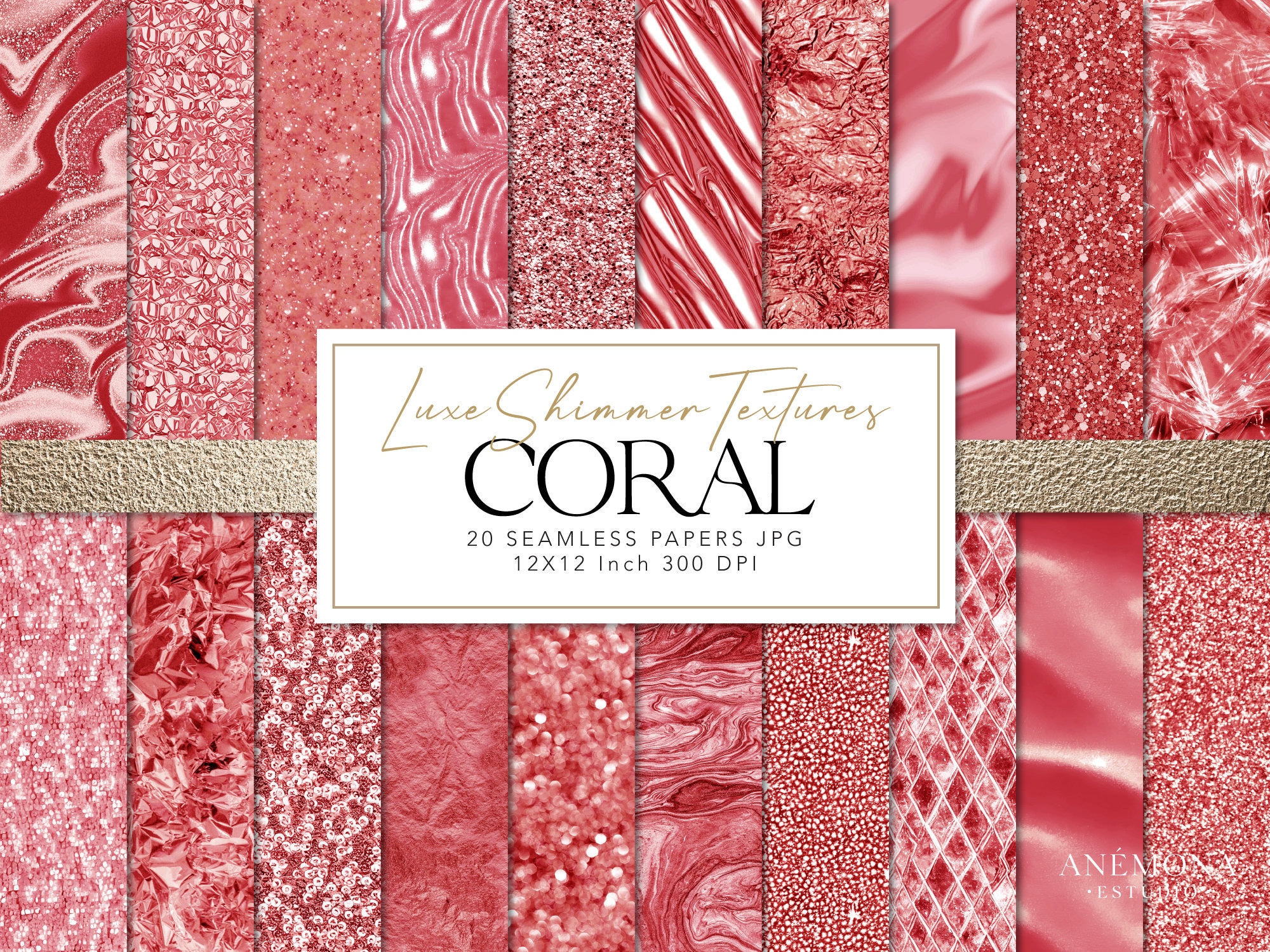 Coral Digital Paper Coral Foil Paper Coral Glitter Seamless - Etsy