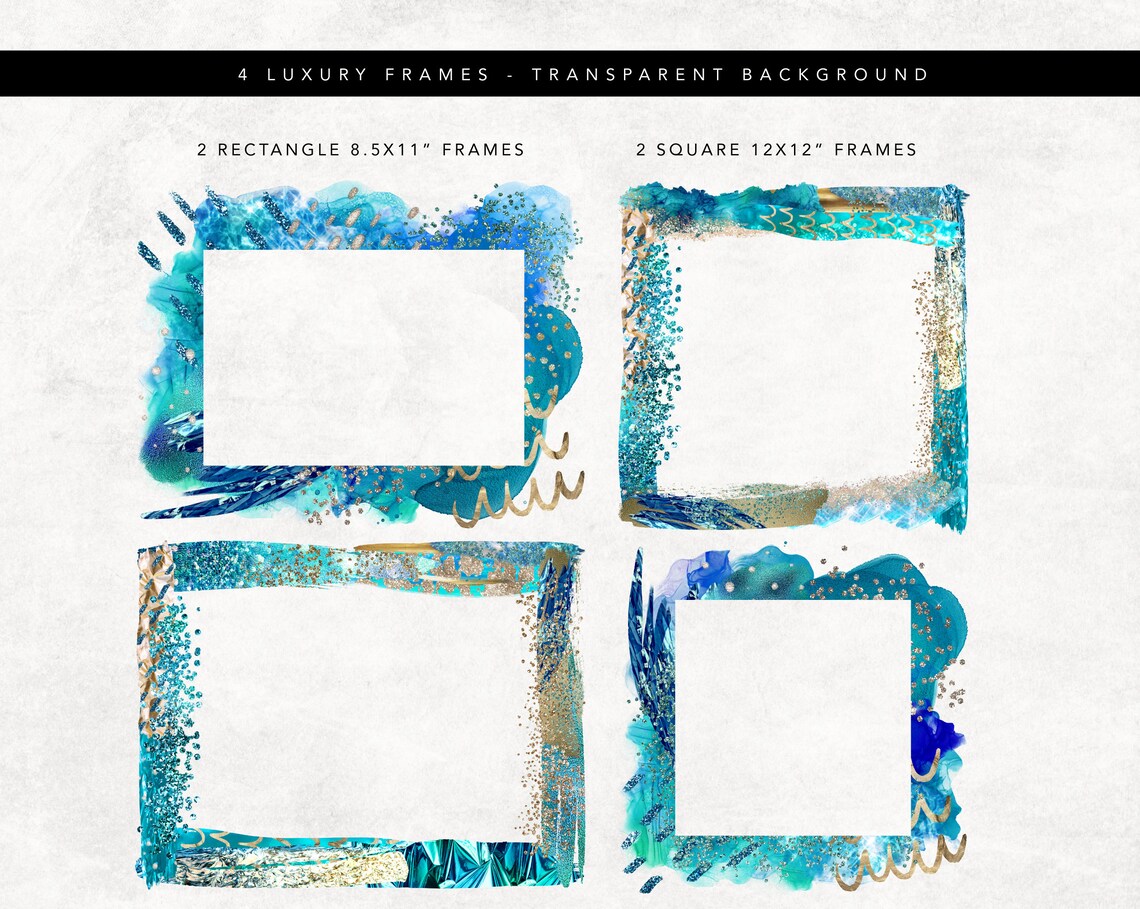 Aqua Frame Clipart Digital Modern Frame Glitter Border - Etsy