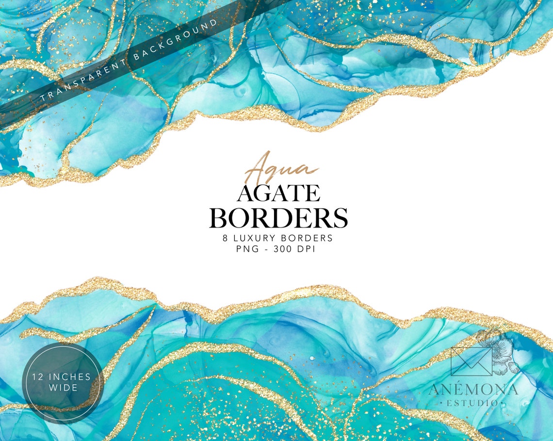Aqua Agate Borders Clipart Aqua Watercolor Geode Clipart - Etsy