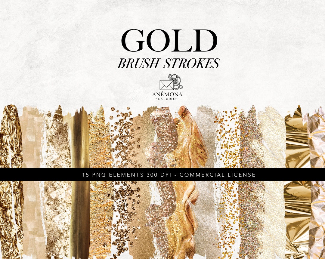 Gold Brush Strokes Clipart, Gold Clipart, Gold Foil Clipart, Gold Paint ...