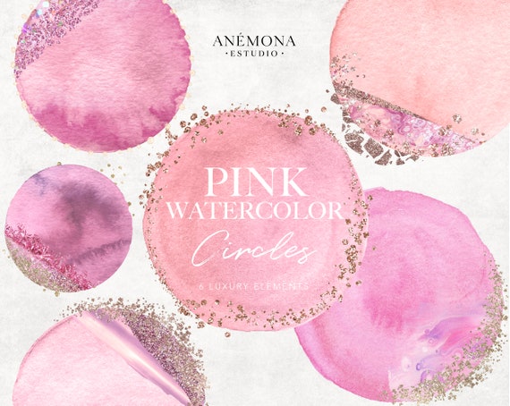 Pink Watercolor Circles Clipart Glitter Circle Clip Art | Etsy