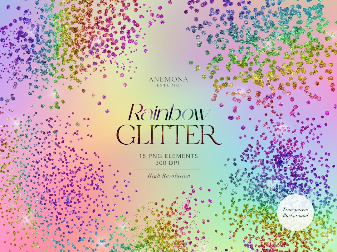 Rainbow Glitter Clipart: Shimmering Confetti Overlays (PNG, 300 DPI ...
