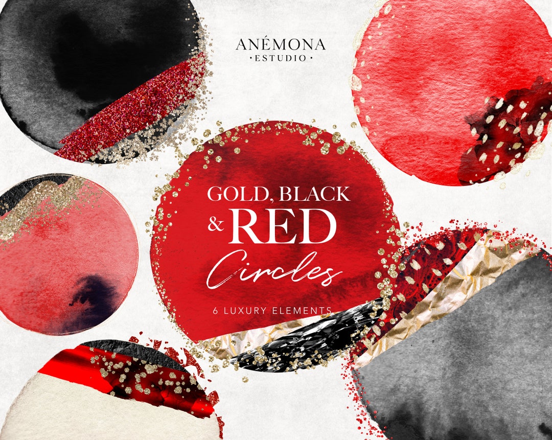 Red and Gold Watercolor Circles Clipart: Glitter Foil (digital Product ...