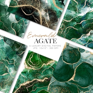 Emerald Agate Digital Paper: Green Marble Alcohol Ink Art (digital ...