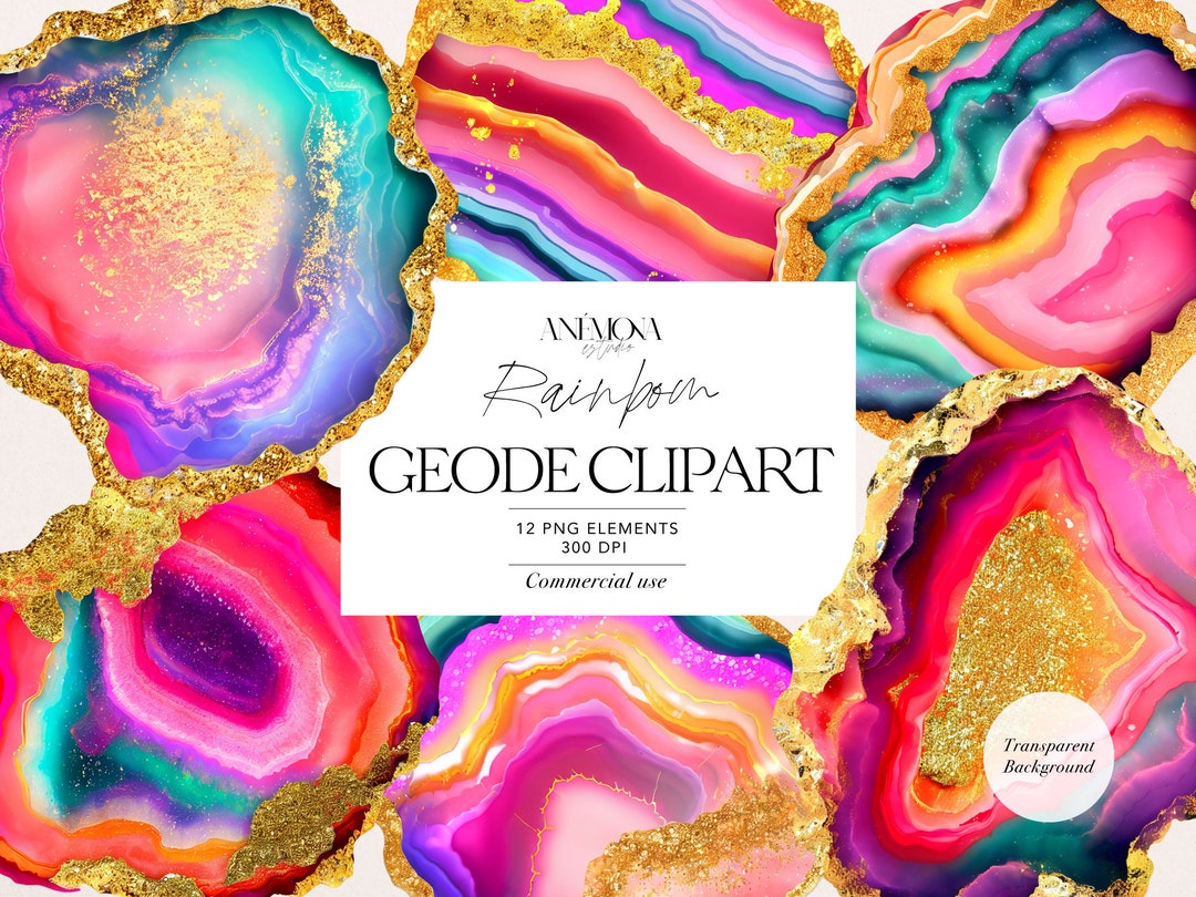Geode Clipart, Rainbow Agate Slice Clipart, Stone Slice Clipart ...