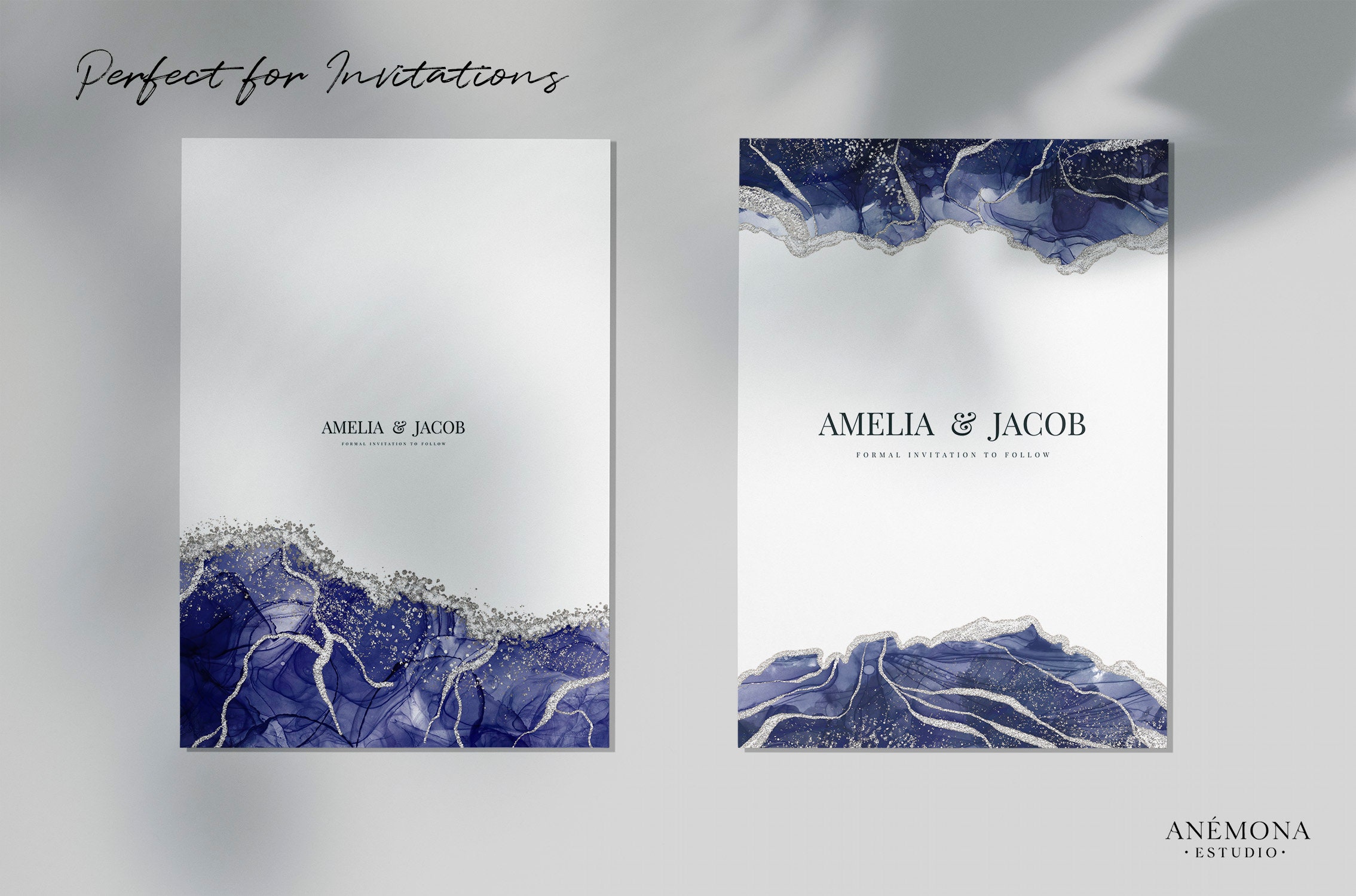 Blue Cobalt Agate Borders Clipart: Silver Glitter Marble (digital ...