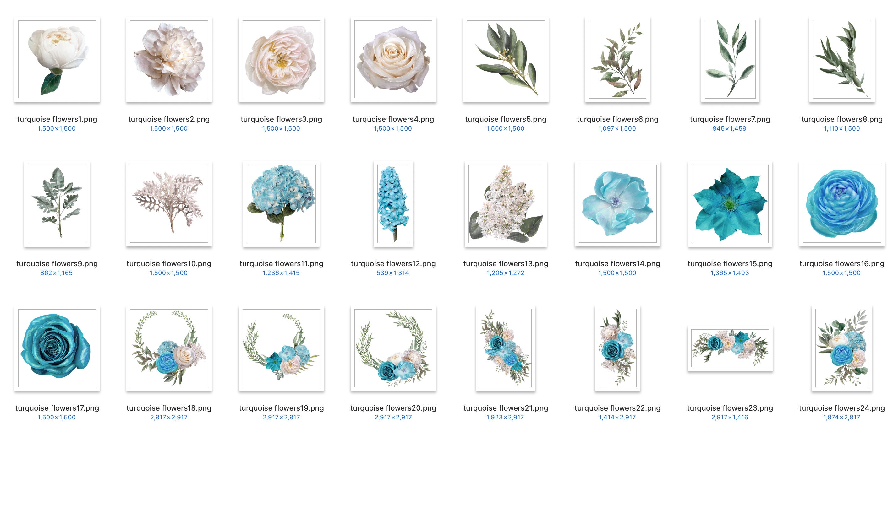 Turquoise Watercolor Floral Clipart Aqua Flower Watercolor - Etsy