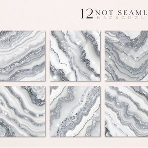 Silver Sparkling Shiny Glitter Glamorous Digital Paper, Metallic Agate ...