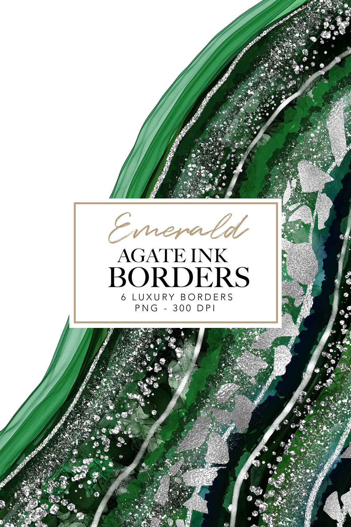Green Emerald Agate Borders Clipart Watercolor Geode Clipart - Etsy