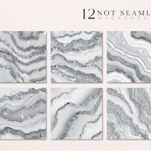 Silver Sparkling Shiny Glitter Glamorous Digital Paper, Metallic Agate ...