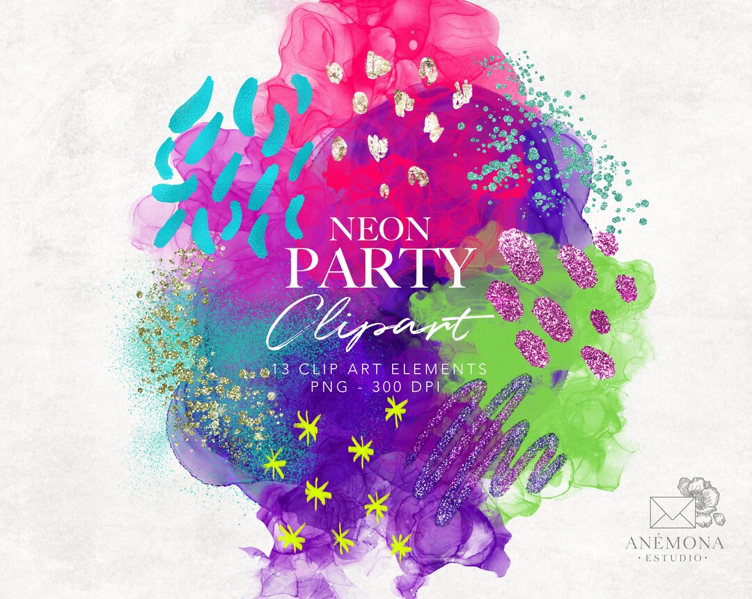 Neon Alcohol Ink Clipart - Splashes Clipart - Colorful Abstract ...