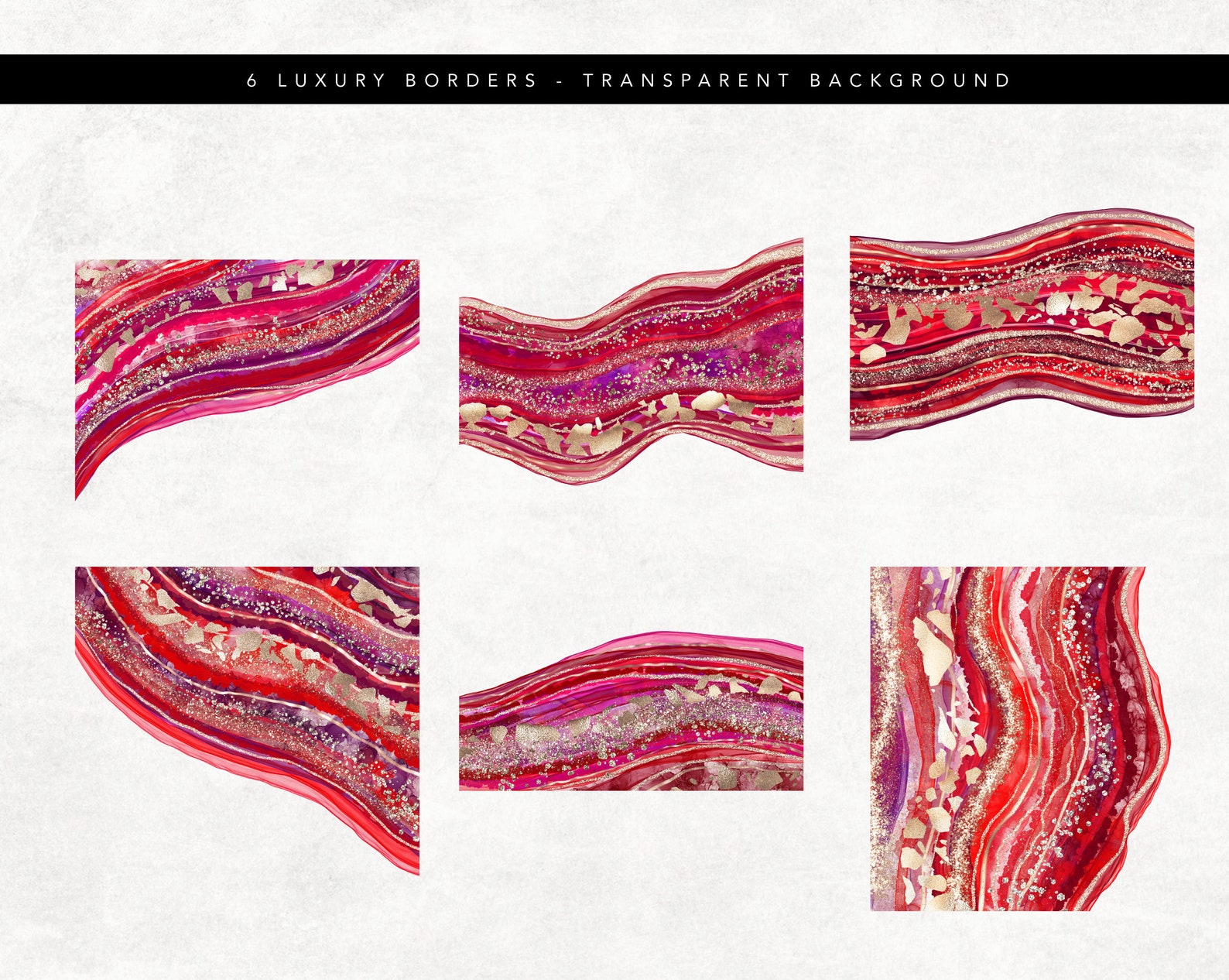Red Agate Borders Clipart Red Watercolor Geode Clipart Gold - Etsy
