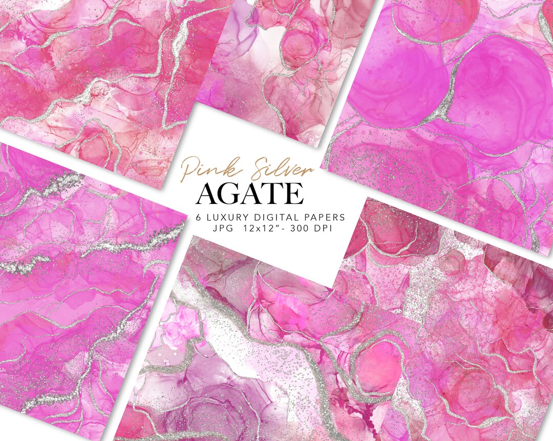 Pink Agate Digital Paper Pink Marble Paper Pink Geode - Etsy