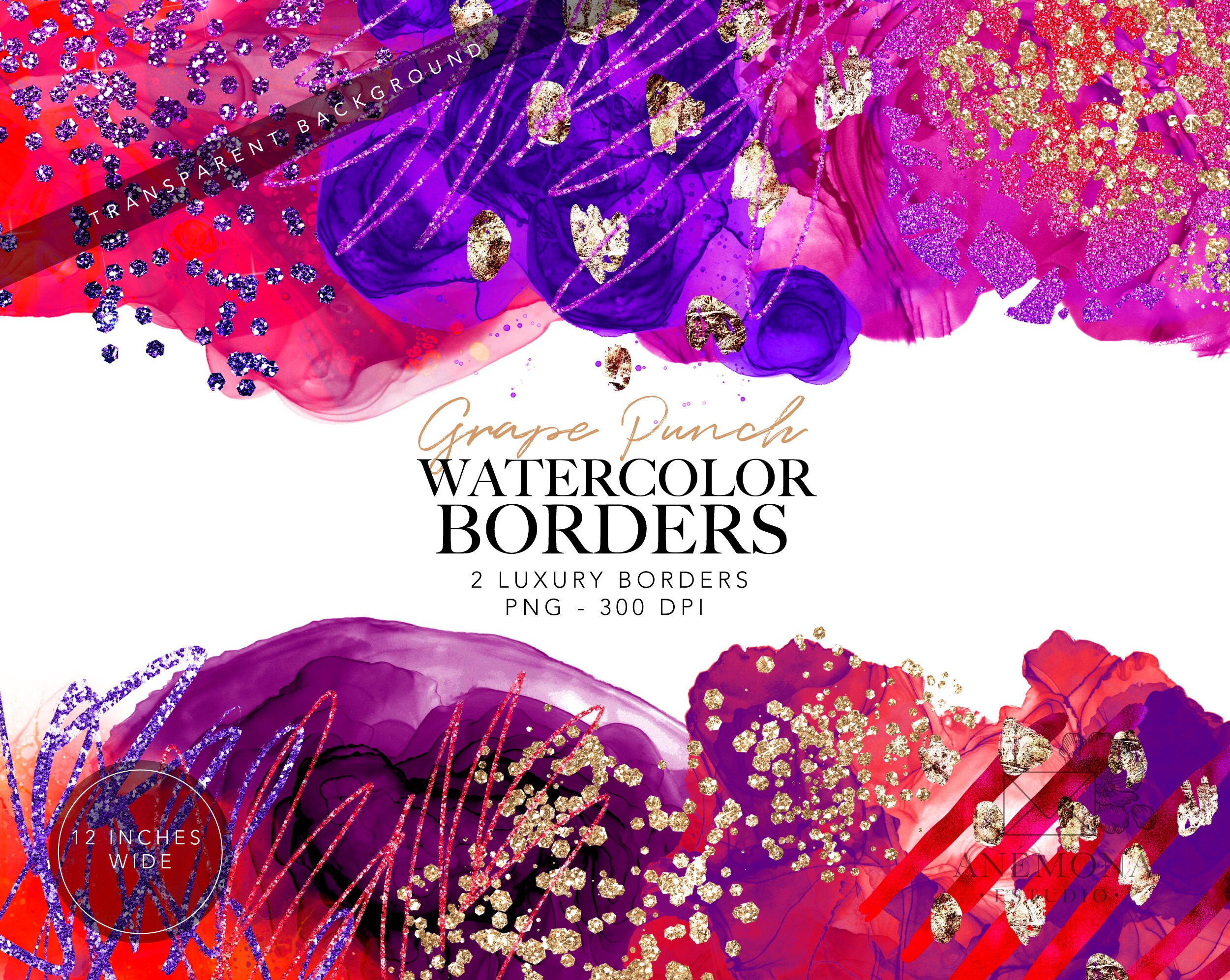 Red and Purple Watercolor Border Clipart Glitter Border | Etsy
