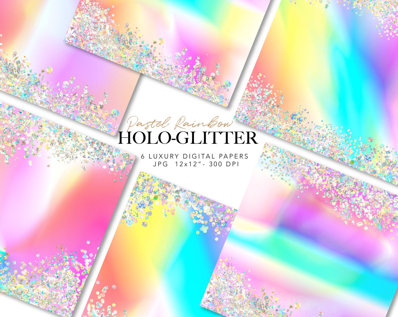 Pastel Rainbow Glitter Digital Paper Rainbow Digital Paper - Etsy