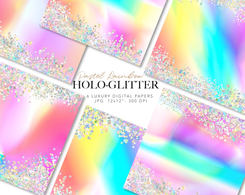 Pastel Rainbow Glitter Digital Paper Rainbow Digital Paper - Etsy