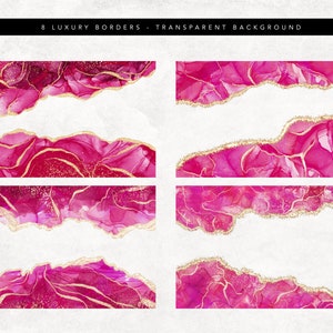 Hot Pink Agate Borders Clipart, Pink Watercolor Geode Clipart - Gold ...