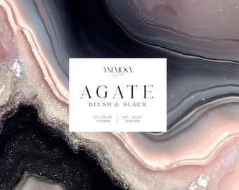 Blush & Black Agate Backgrounds: Silver Foil Digital Paper (digital ...
