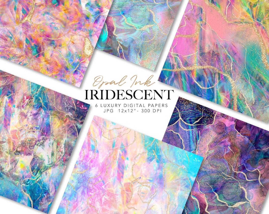 Opal Iridescent Digital Paper: Rainbow Textures (12x12" JPG) (digital ...