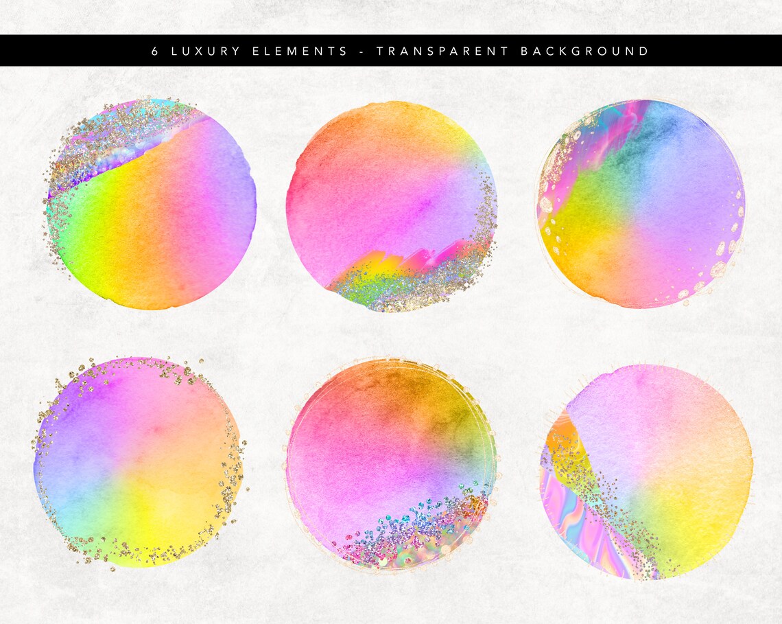 Pastel Rainbow Watercolor Circles Clipart Glitter Circle - Etsy
