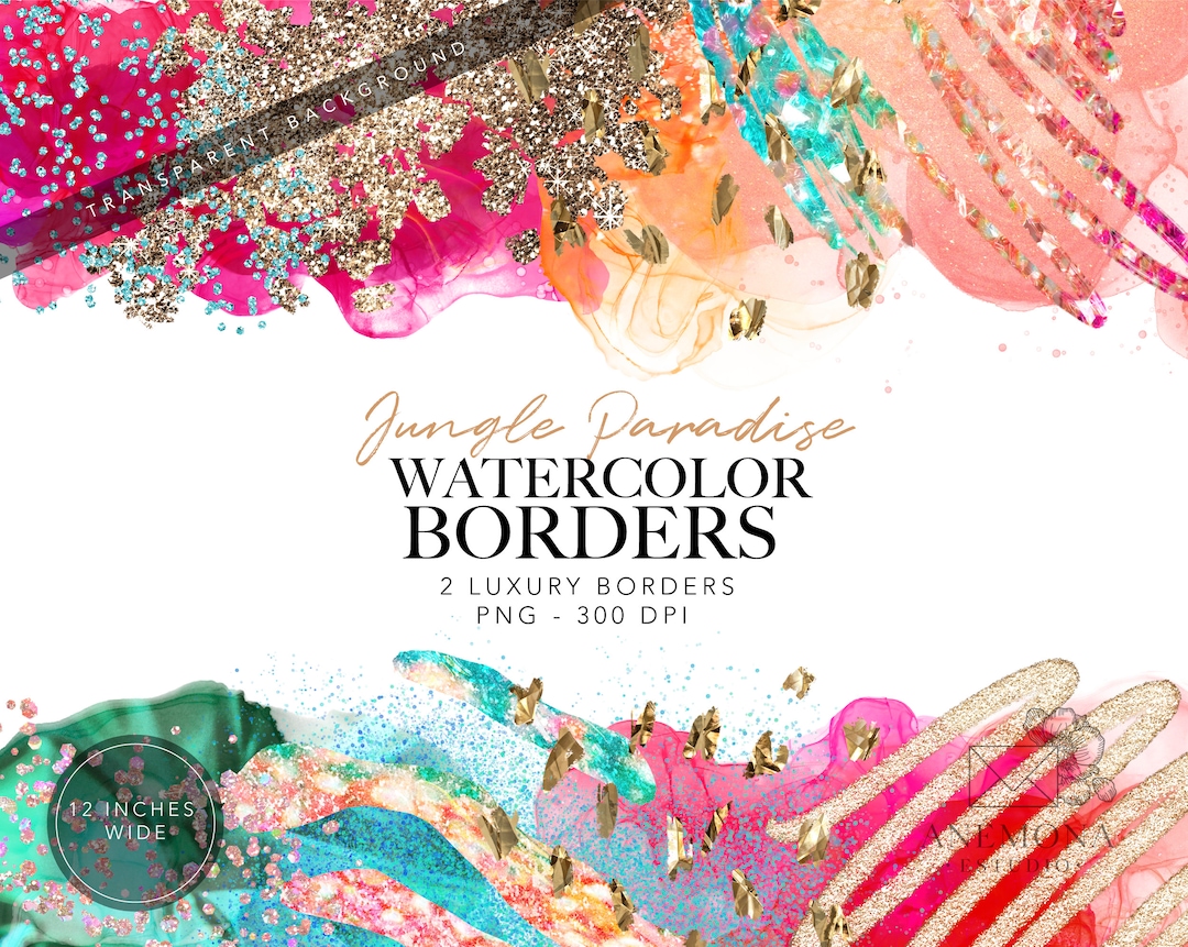 Glitter Watercolor Border Clipart: Colorful Frame Graphics (digital ...