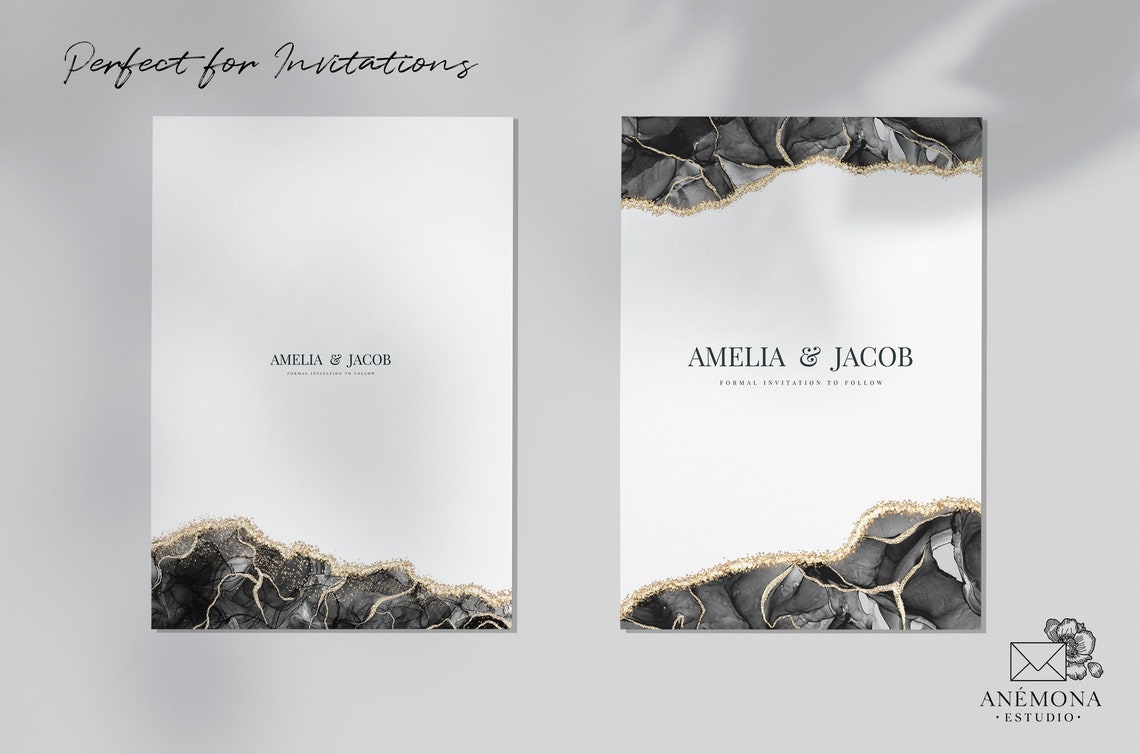 Black Agate Borders Clipart Watercolor Geode Clipart Gold | Etsy