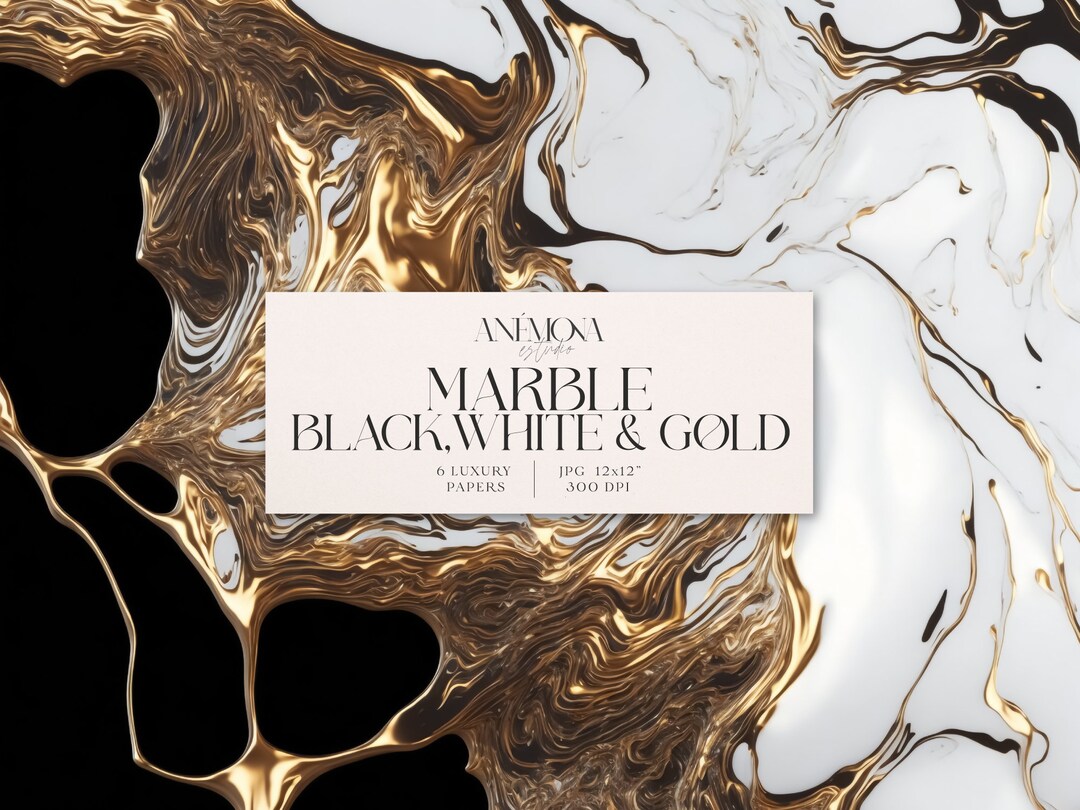 Black and Gold Marble Digital Paper: Luxury Gold Veins (instant ...