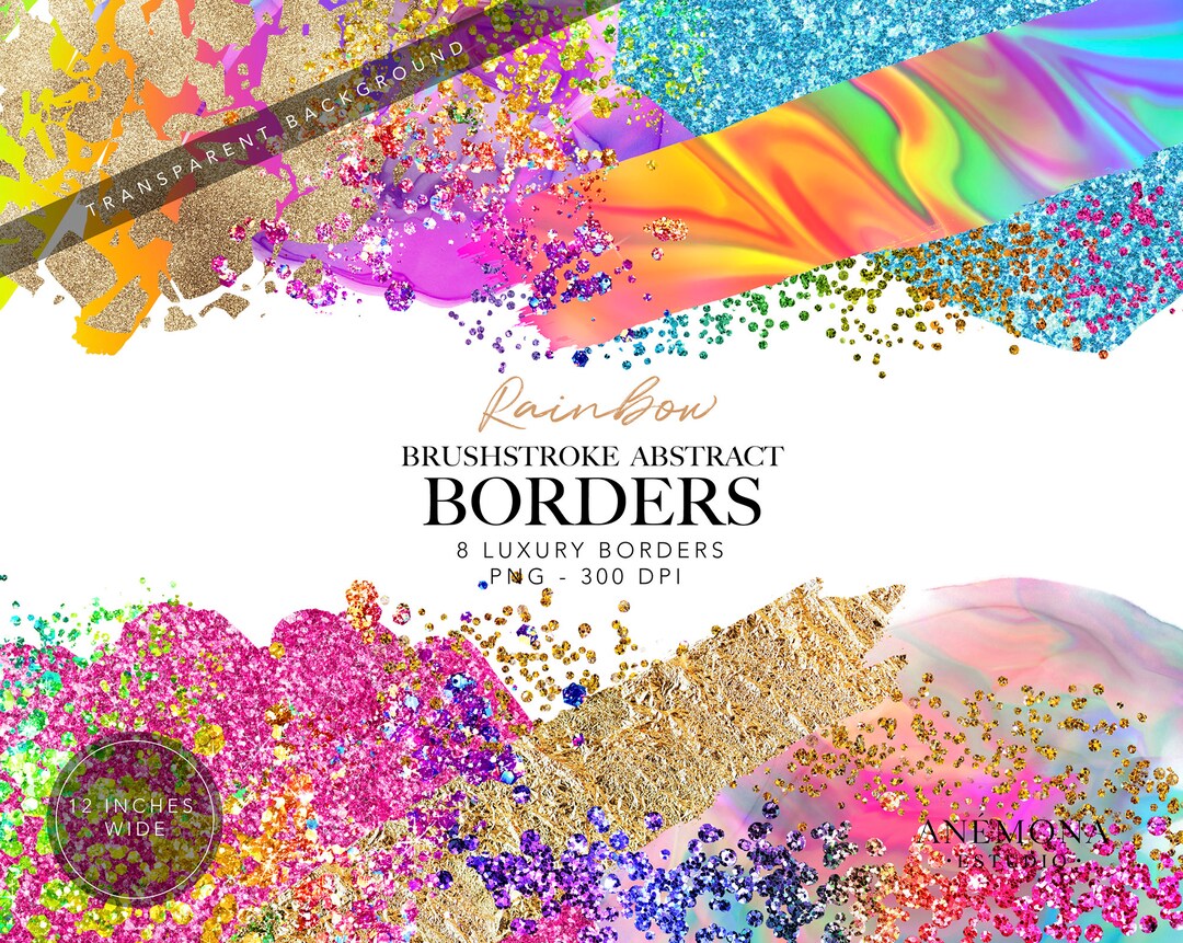 Rainbow Glitter Border Clipart: Colorful Frame (digital Product) - Etsy