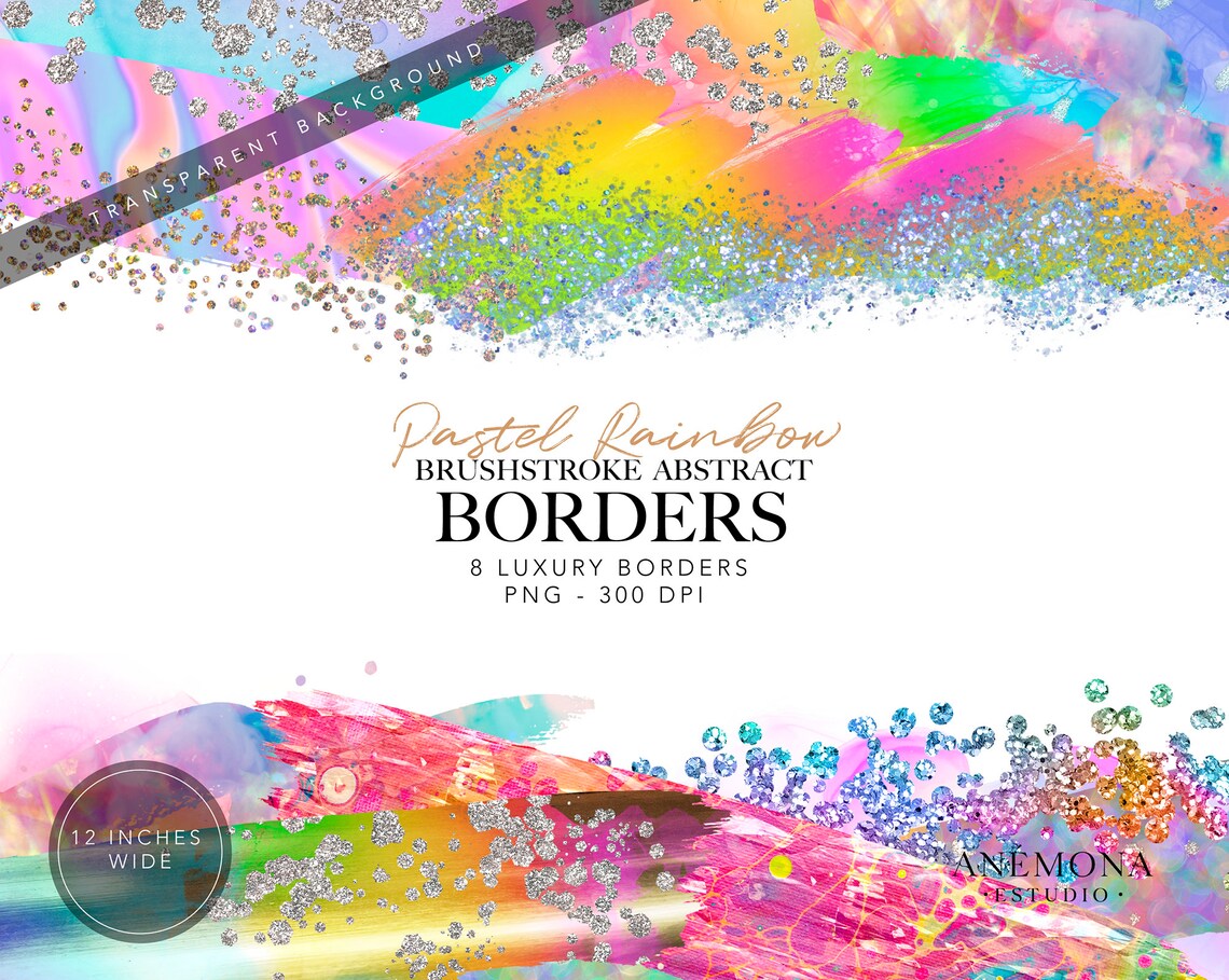 Rainbow Borders Clipart Glitter Border Rainbow Digital - Etsy