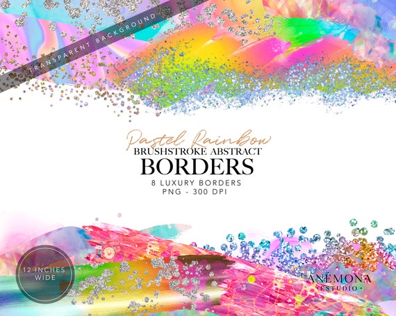 Rainbow Borders Clipart Glitter Border Rainbow Digital | Etsy