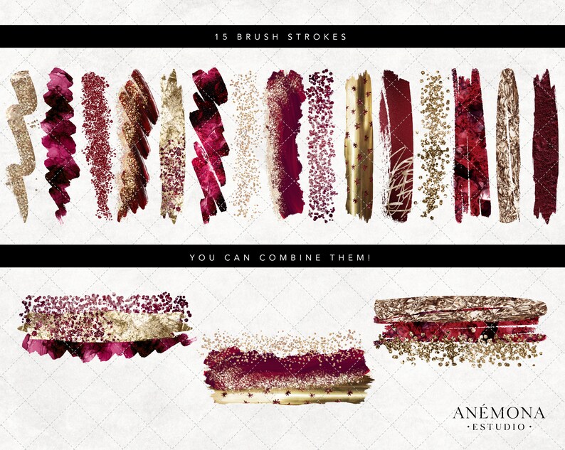 Burgundy and Gold Brush Strokes Clipart Brushstrokes Clipart - Etsy