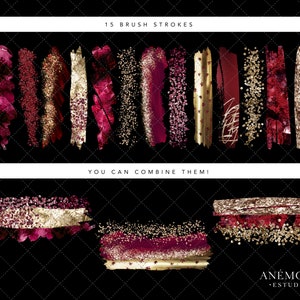 Burgundy and Gold Brush Strokes Clipart, Brushstrokes Clipart, Metallic ...