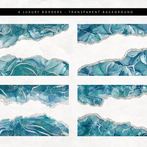 Turquoise Agate Borders Clipart: Teal Watercolor, Silver Glitter ...