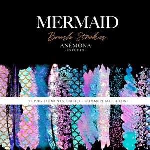 Mermaid Brush Strokes Clipart, Mermaid Clipart, Brushstrokes Clipart ...