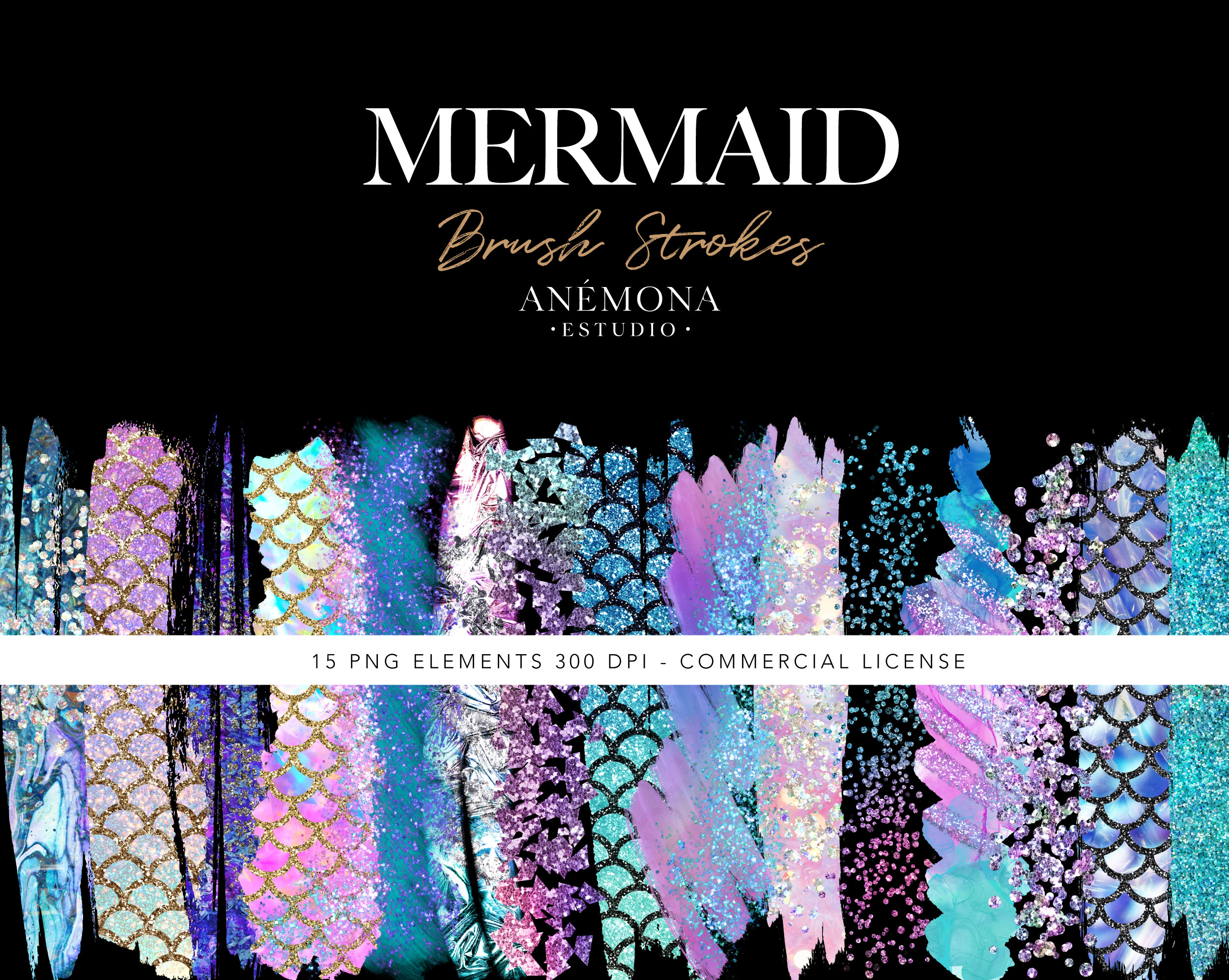 Mermaid Brush Strokes Clipart Mermaid Clipart Brushstrokes - Etsy