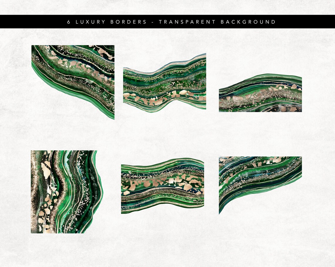 Green Emerald Agate Borders Clipart Watercolor Geode Clipart - Etsy