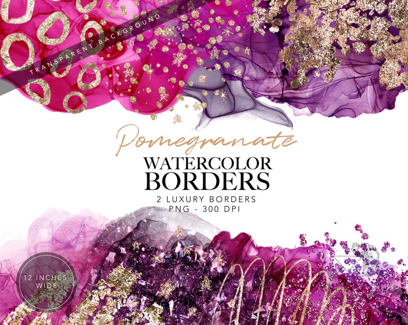 Purple Watercolor Border Clipart Glitter Border Magenta | Etsy