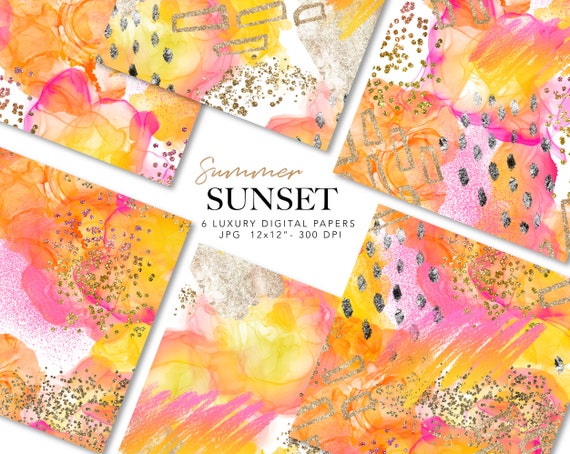 Pink and Orange Digital Paper Glitter Abstract Paper - Etsy