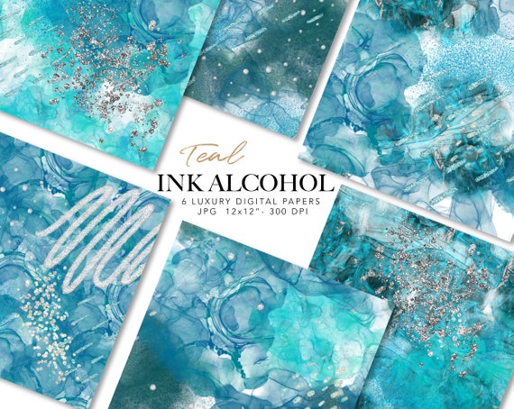 Teal Digital Paper Glitter Abstract Paper Aqua Alcohol Ink - Etsy