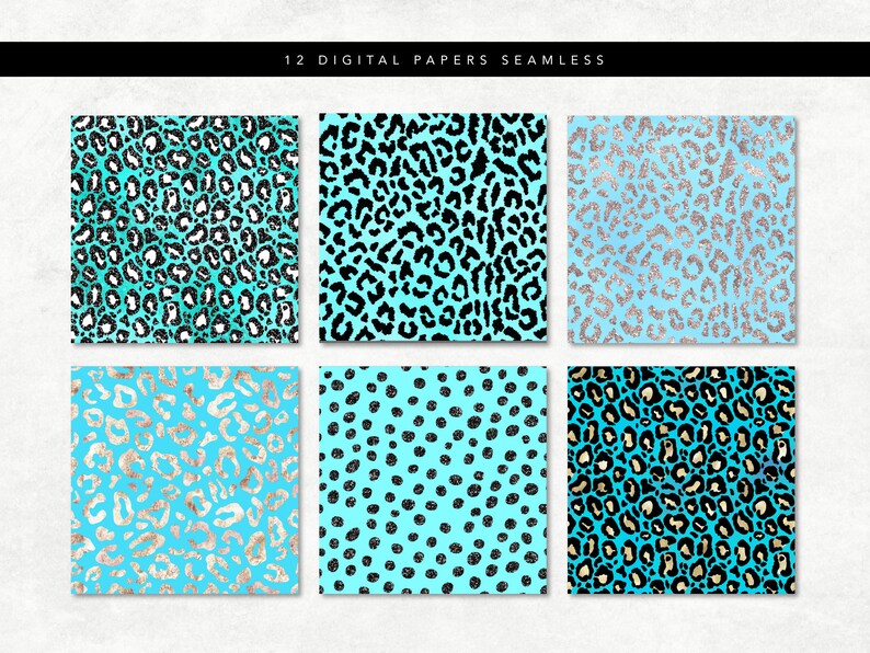 Aqua Leopard Print Digital Paper: Turquoise Cheetah Patterns ...