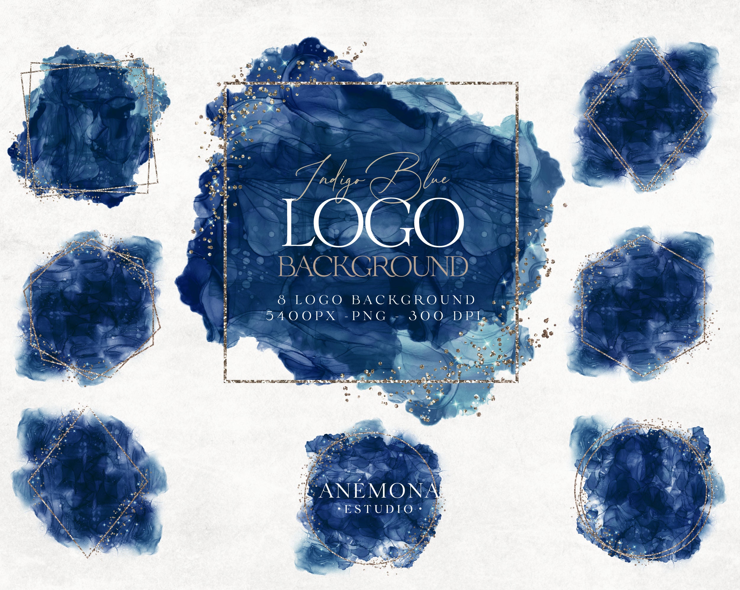 Blue Indigo Watercolor Clipart Gold Glitter Clipart Blue - Etsy