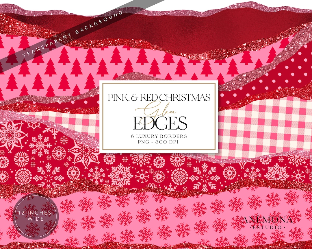 Pink and Red Christmas Borders, Pink Christmas Edges, Chritmas Glam ...